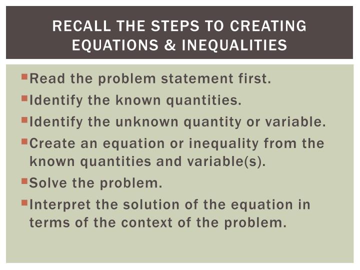 PPT - Lesson 2.4 Creating & Solving Equations & Inequalities in One ... PPT - Lesson 2.4 Creating & Solving Equations & Inequalities in One ...