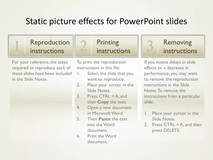 PPT - To print the reproduction instructions in this file: Select the ...