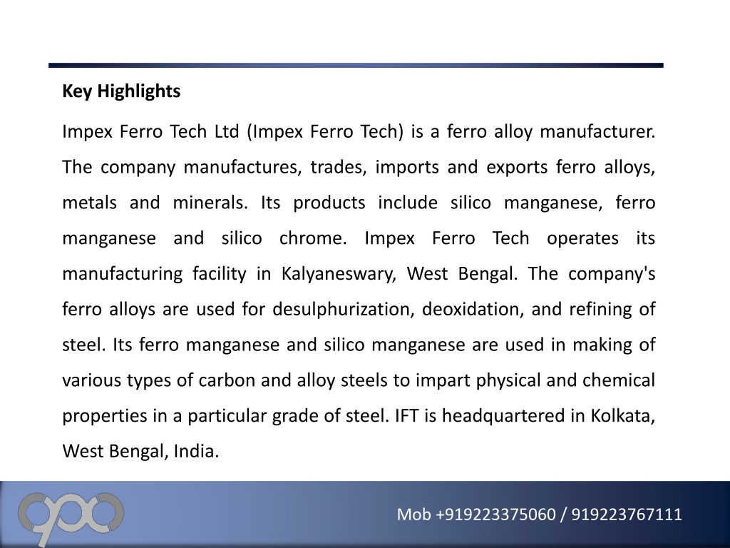 PPT - Impex Ferro Tech Ltd (IMPEXFERRO) - Company Capsule PowerPoint ...