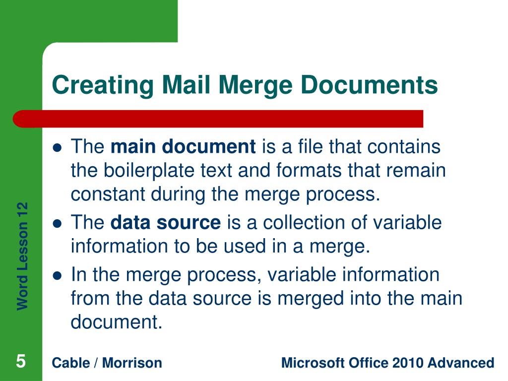 PPT - Word Lesson 12 Creating Mail Merge Documents PowerPoint ... PPT - Word Lesson 12 Creating Mail Merge Documents PowerPoint ...