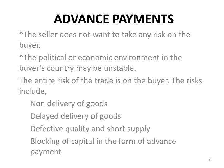 PPT - ADVANCE PAYMENTS PowerPoint Presentation, free download - ID:1512623