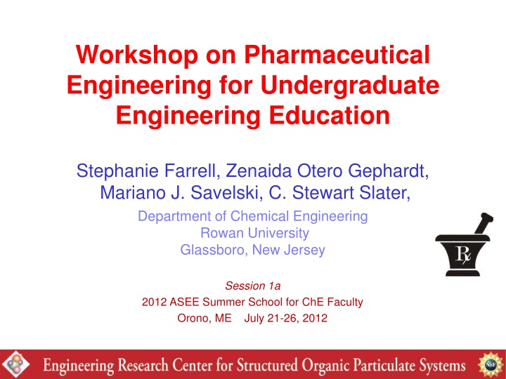 PPT - Workshop on Pharmaceutical Engineering for Undergraduate ...