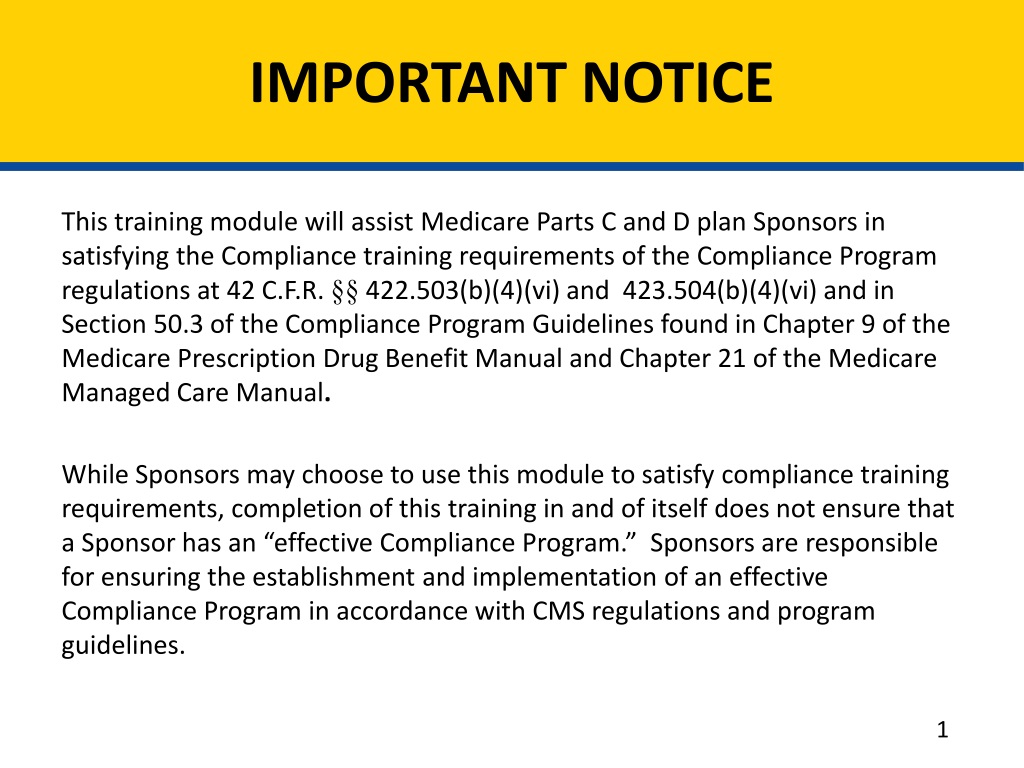 PPT - Part 2: Medicare Parts C & D Compliance Training PowerPoint ...