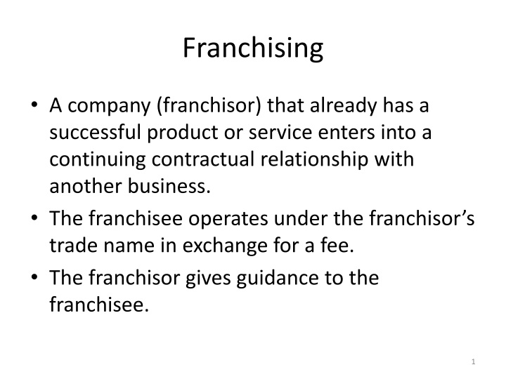 PPT - Franchising PowerPoint Presentation, free download - ID:1513961