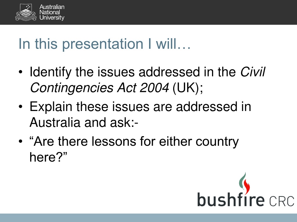 PPT - Legal Issues around civil contingencies in Australia: All hazards ...