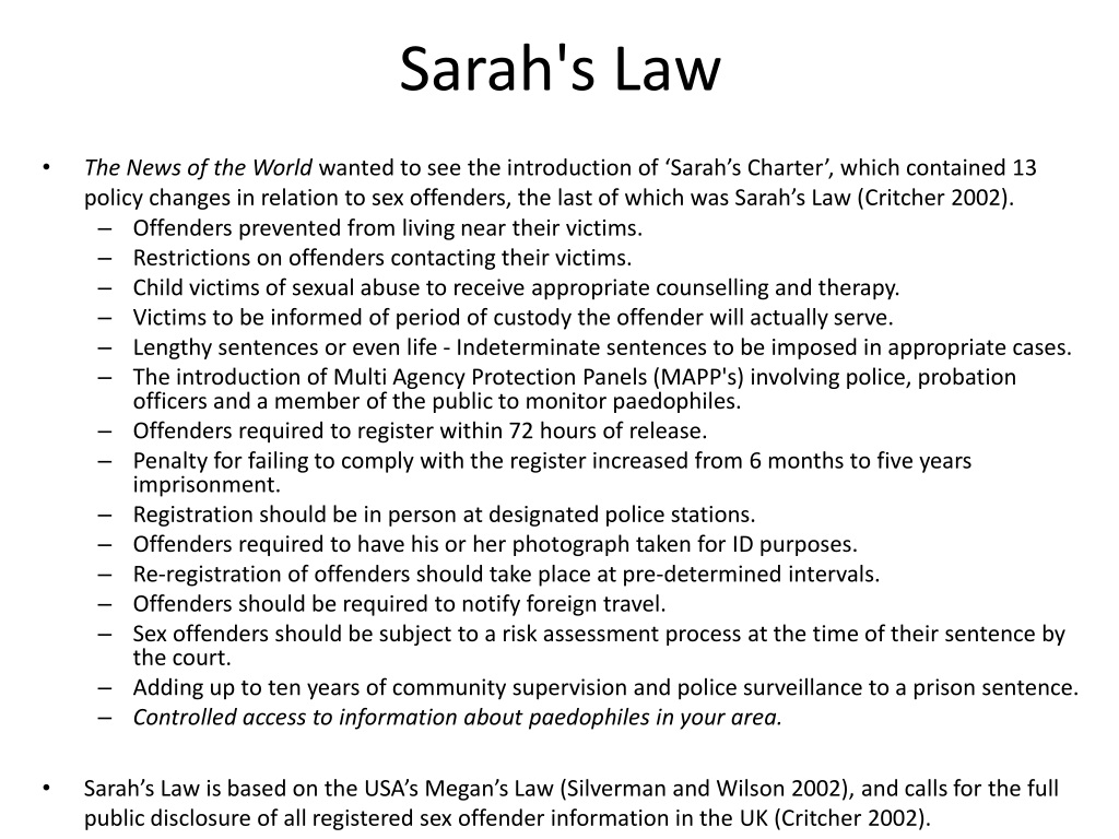 PPT - Sarah’s Law – Limited Disclosure the story so far NOTA (South ...