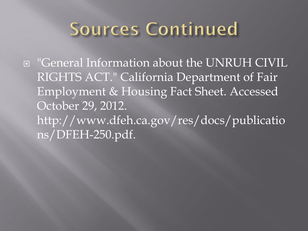 PPT - Unruh Civil Rights Act (1959) PowerPoint Presentation, free ...