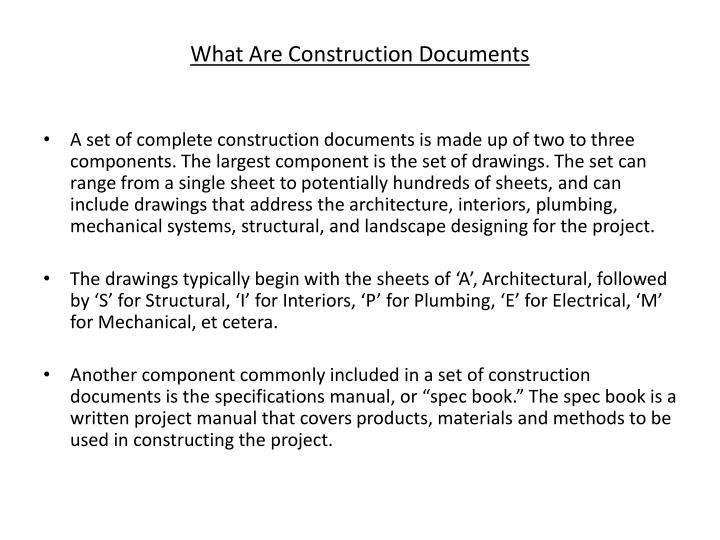 PPT - Construction Documents also called Working Drawings or Contract ...