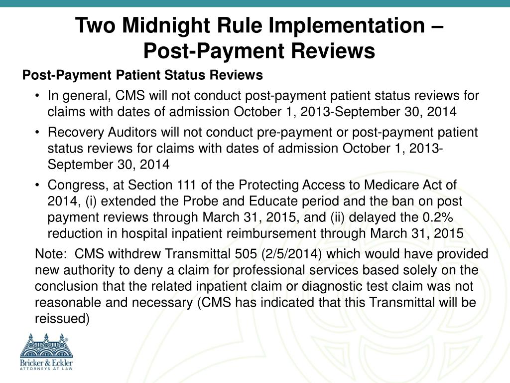PPT - Medicare Inpatient Admission Standards: Two Midnight and ...