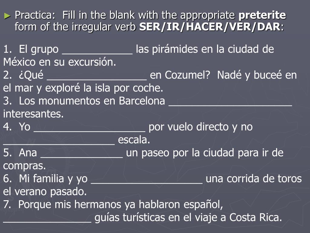 PPT - Hacer un viaje Los Verbos Irregulares en el Pret érito PowerPoint ...