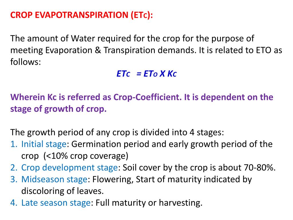 PPT - SOIL – PLANT – WATER RELATIONSHIPS , Et o & Crop water ...