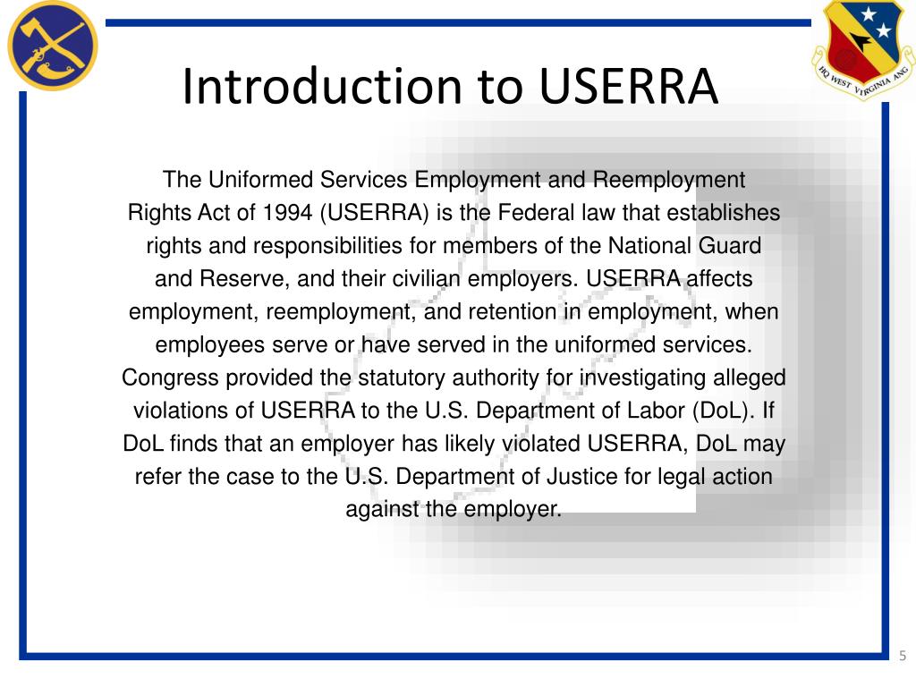 PPT - Uniformed Services Employment & Reemployment Rights Act (USERRA ...