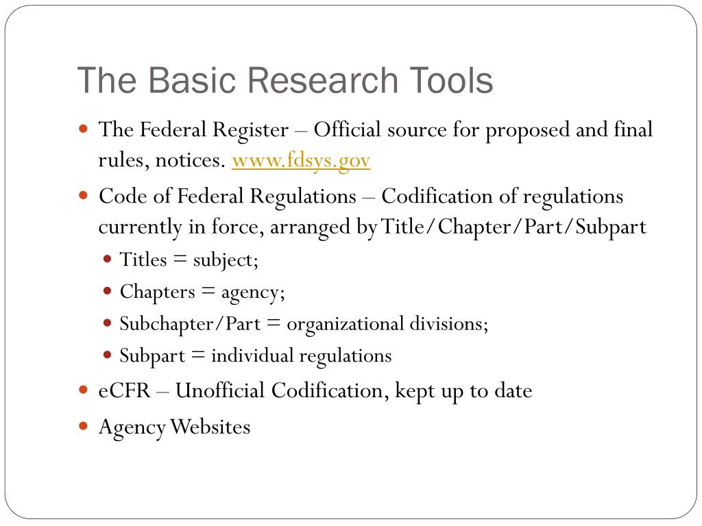 PPT - Administrative Legal Research Rules, Regulations, and the ...