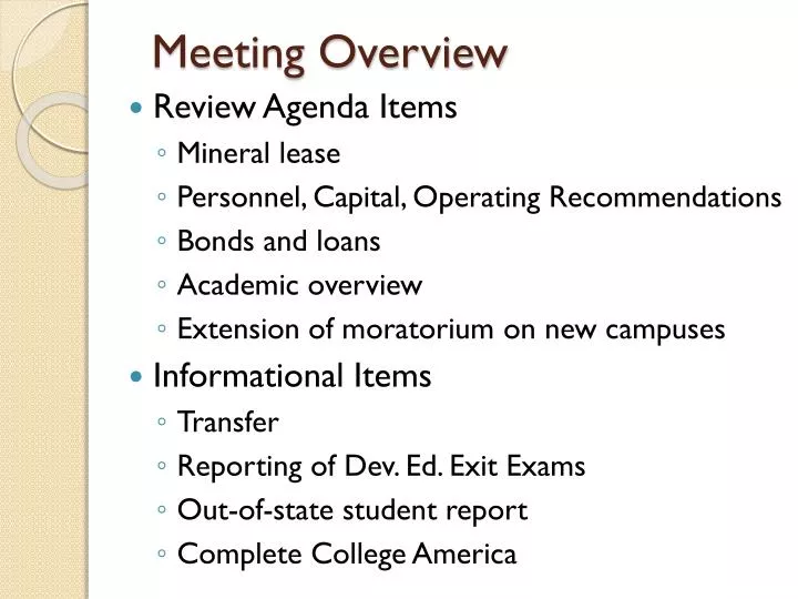 PPT - Meeting Overview PowerPoint Presentation, free download - ID:1556875