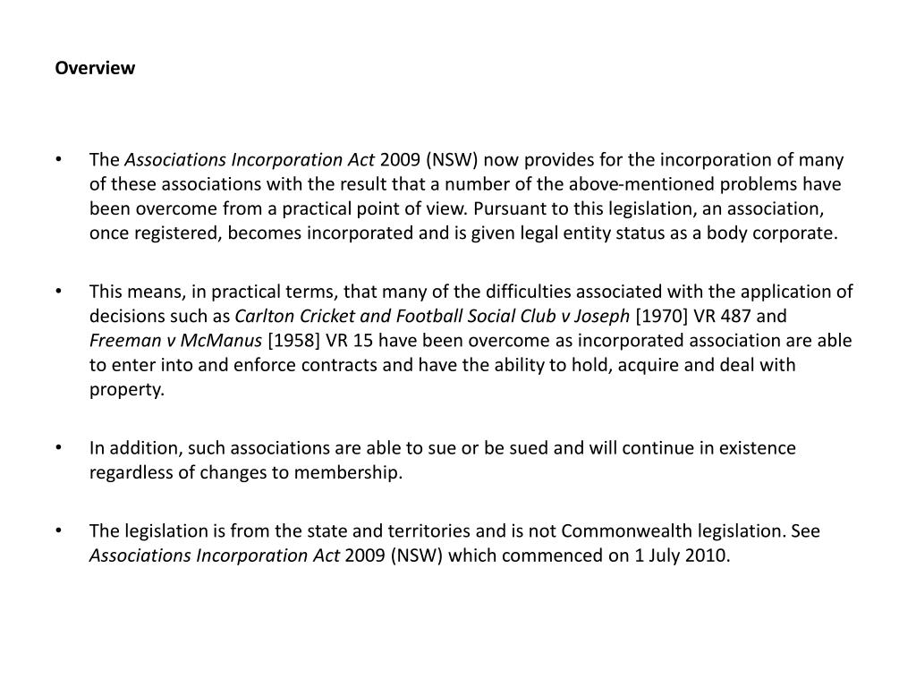 PPT - Incorporated Non-profit Associations Introduction The legislation ...
