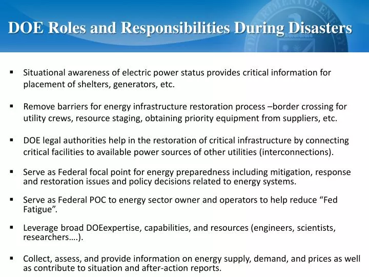 PPT - DOE Roles and Responsibilities During Disasters PowerPoint ...