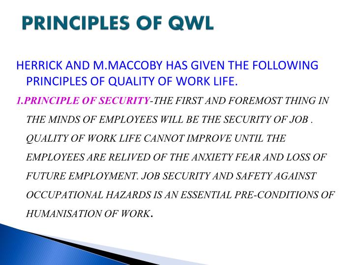 PPT - Quality of work life PowerPoint Presentation - ID:1564515