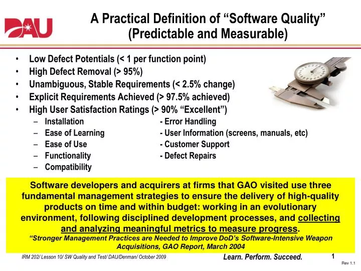 PPT - A Practical Definition of “Software Quality” (Predictable and ...