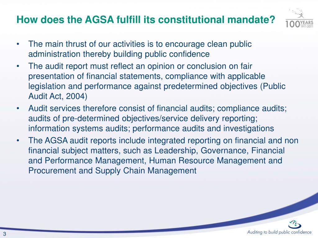 PPT - Promoting Accountable Governance: AGSA's Efforts for Clean Public ...