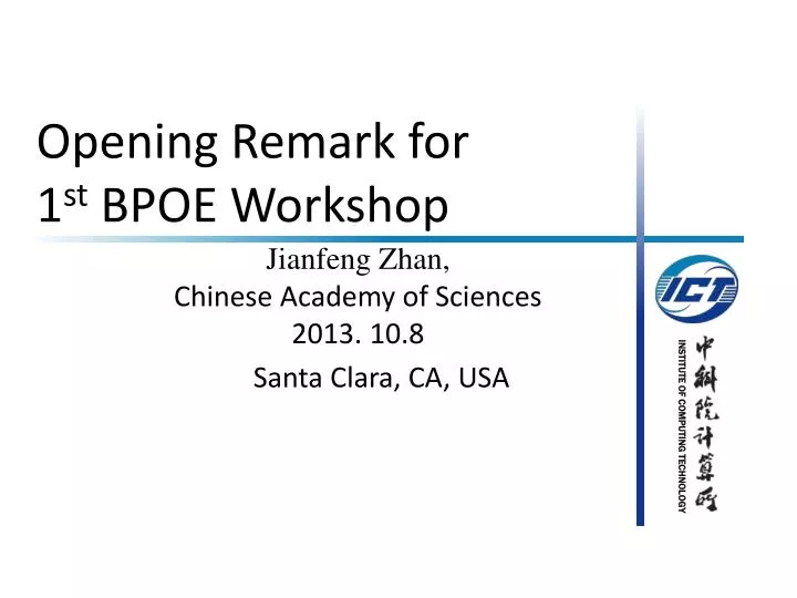 PPT - Opening Remark for 1 st BPOE Workshop PowerPoint Presentation ...