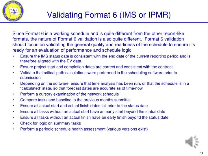 PPT - Validating IPMRs, CPRs, and IMS Deliverables August 2013 NAVY ...