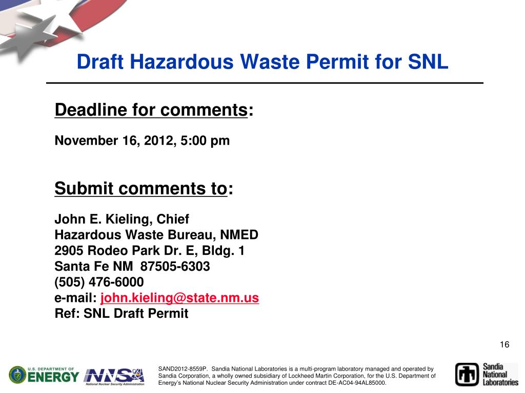 PPT - HAZARDOUS WASTE PERMITS Sandia National Laboratories Albuquerque ...