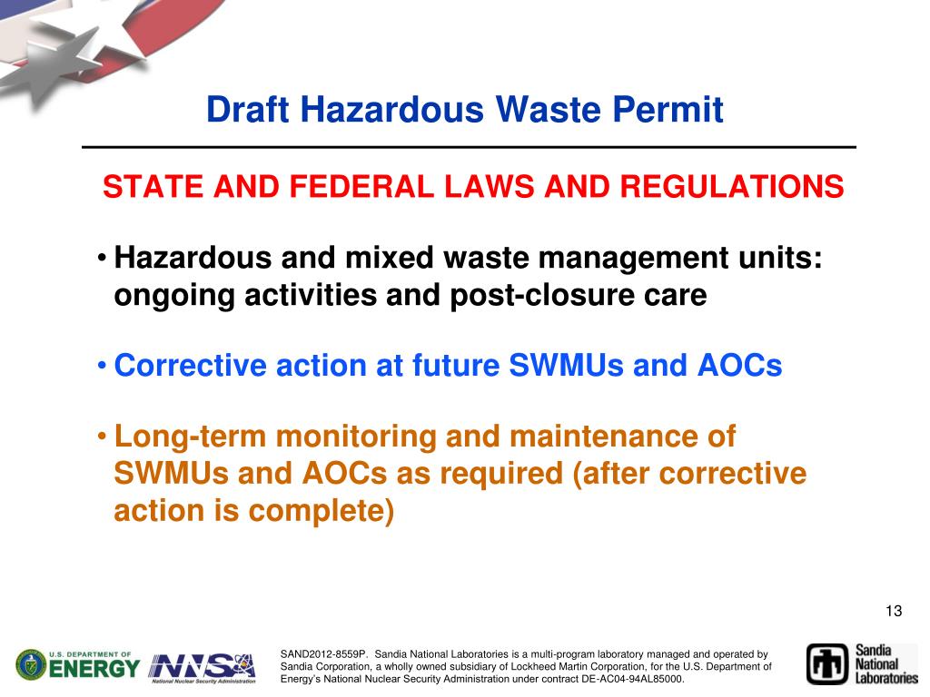 PPT - HAZARDOUS WASTE PERMITS Sandia National Laboratories Albuquerque ...
