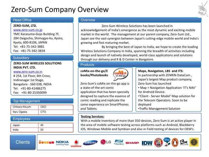 PPT - Zero-Sum Company Overview PowerPoint Presentation, free download - ID:1575250