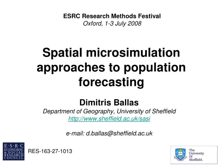 Ppt Spatial Microsimulation Approaches To Population Forecasting 9869