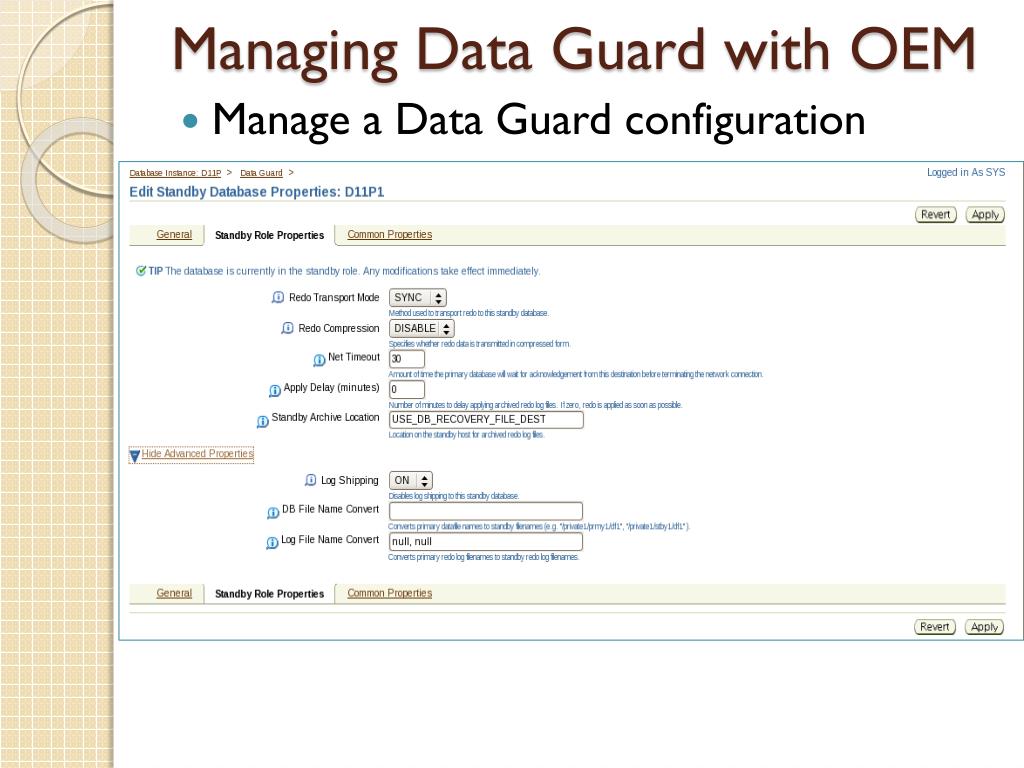 Ppt Oracle Data Guard 11g Release 2 With Oracle Enterprise Manager 11g Grid Control Powerpoint