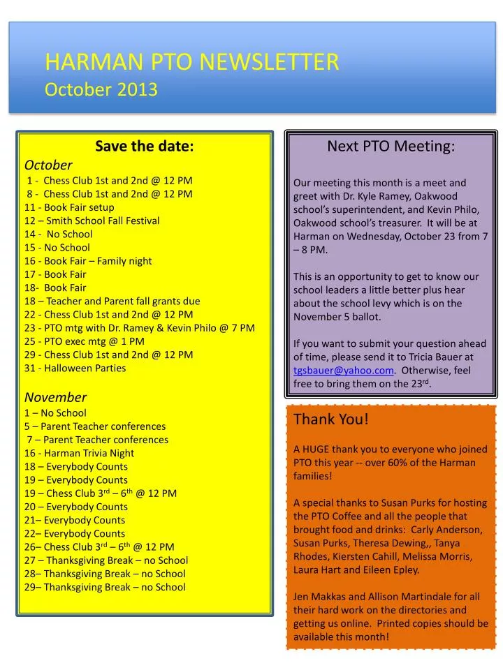 PPT - HARMAN PTO NEWSLETTER October 2013 PowerPoint Presentation, free ...