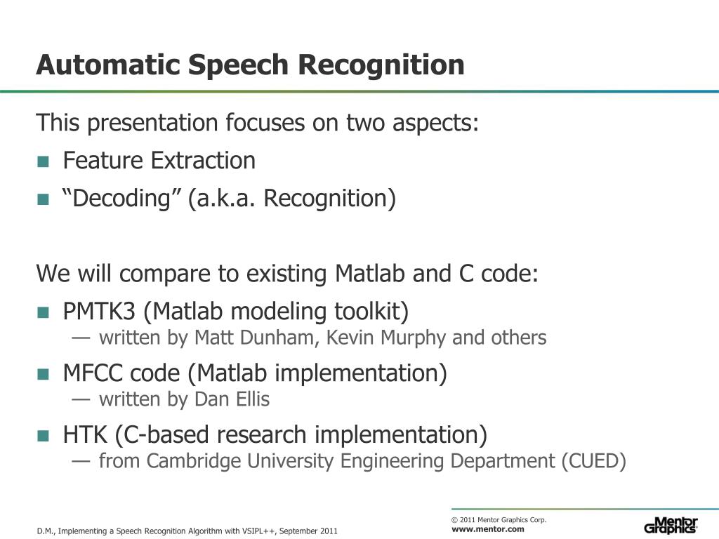 Ppt Implementing A Speech Recognition Algorithm With Vsipl Powerpoint Presentation Id1580078