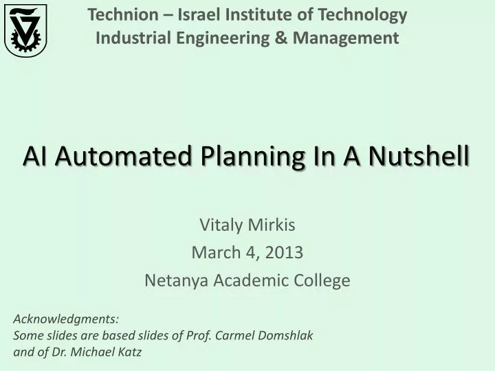 PPT - AI Automated Planning In A Nutshell PowerPoint Presentation, free ...