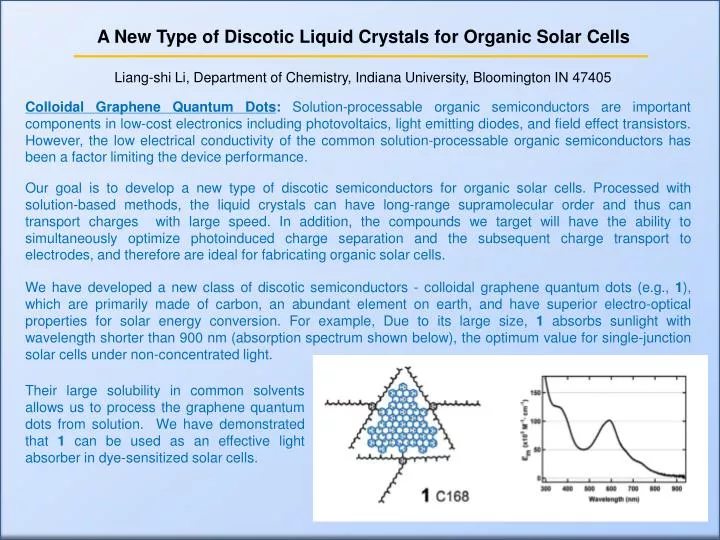 PPT - A New Type of Discotic Liquid Crystals for Organic Solar Cells ...