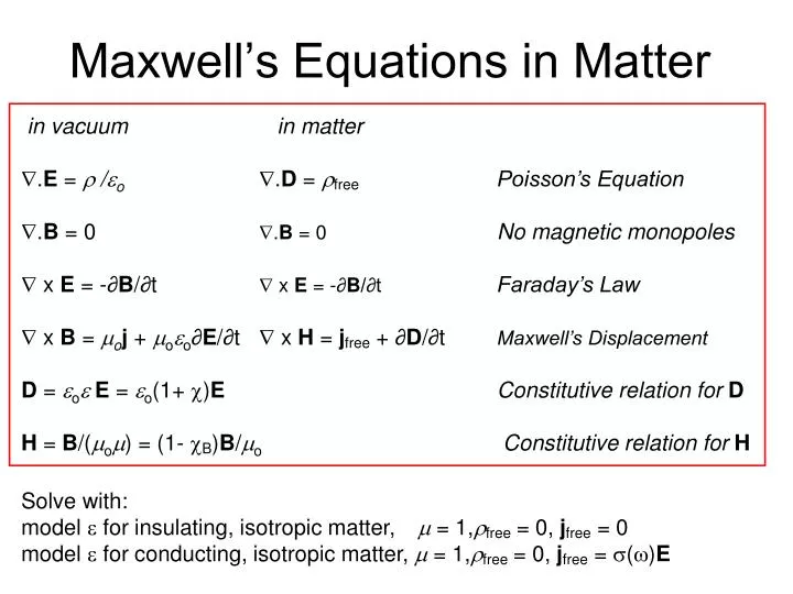 PPT - Maxwell’s Equations in Matter PowerPoint Presentation, free ... PPT - Maxwell’s Equations in Matter PowerPoint Presentation, free ...