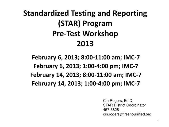 PPT - Standardized Testing and Reporting (STAR) Program Pre-Test ...