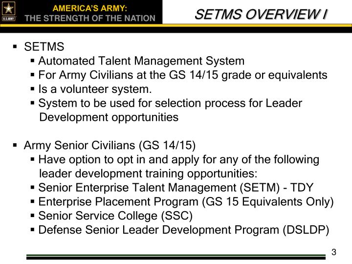 PPT - ARMY SENIOR ENTERPRISE TALENT MANAGEMENT SYSTEM (SETMS