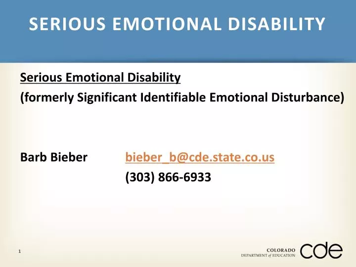 PPT - SERIOUS EMOTIONAL DISABILITY PowerPoint Presentation, free ...