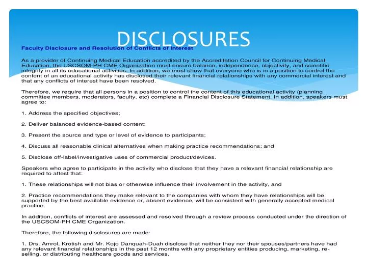 PPT - DISCLOSURES PowerPoint Presentation, free download - ID:1598574