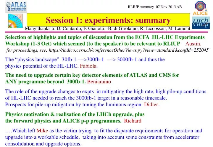 PPT - Session 1: experiments: summary PowerPoint Presentation, free ...