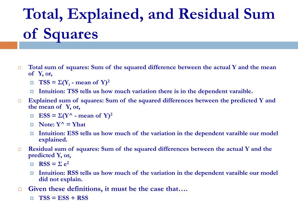 PPT - Total, Explained, and Residual Sum of Squares PowerPoint ... PPT - Total, Explained, and Residual Sum of Squares PowerPoint ...
