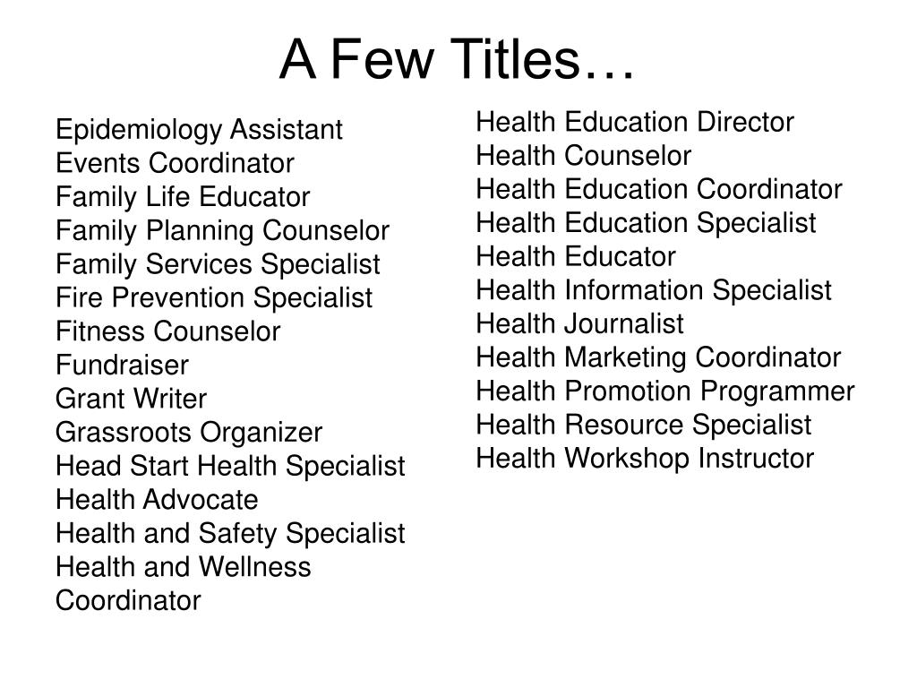 PPT - Careers in Health, Health Science, Health Promotion, Health ...
