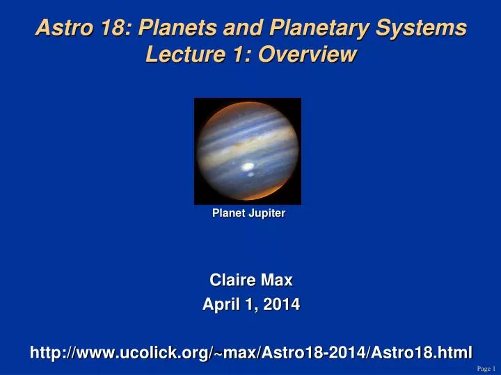 PPT - Astro 18: Planets and Planetary Systems Lecture 1: Overview ...