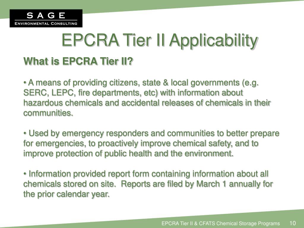 PPT - EPCRA Tier II & CFATS Chemical Storage Programs - How this could ...