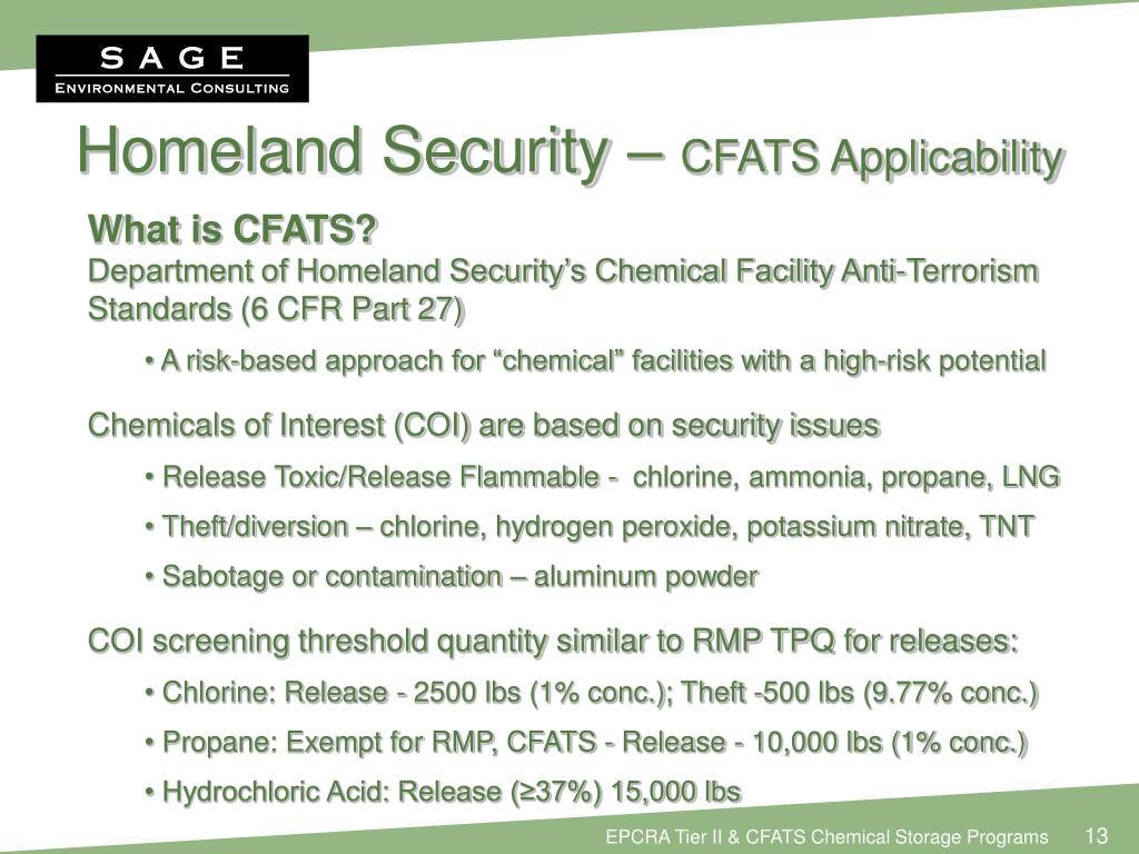 PPT - EPCRA Tier II & CFATS Chemical Storage Programs - How this could ...