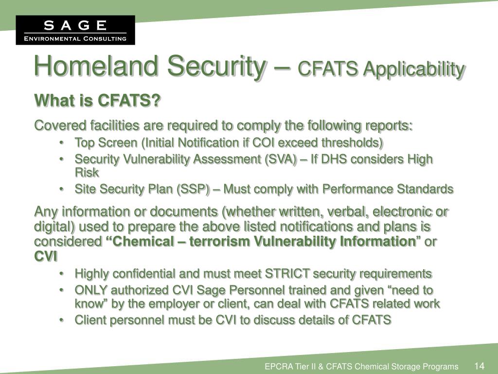 PPT - EPCRA Tier II & CFATS Chemical Storage Programs - How this could ...