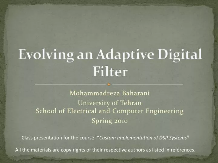 PPT - Evolving an Adaptive Digital Filter PowerPoint Presentation, free ...