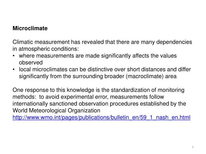 PPT - Microclimate Climatic measurement has revealed that there are many dependencies in ...