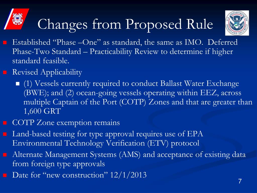 PPT - US Coast Guard Ballast Water Discharge Standard Final Rule ...