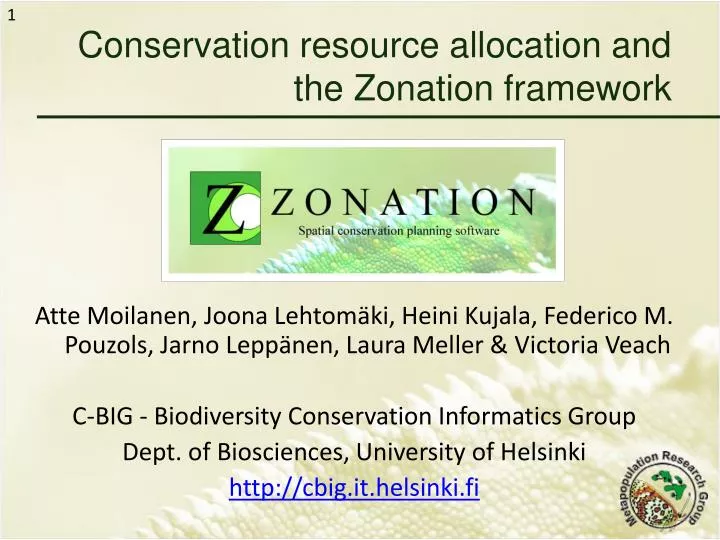 PPT - Conservation resource allocation and the Zonation framework ...